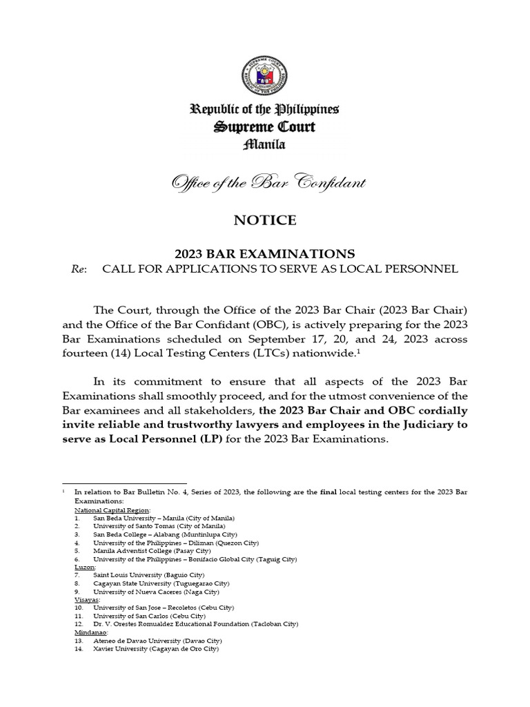 Notice Re Bar Personnel | PDF