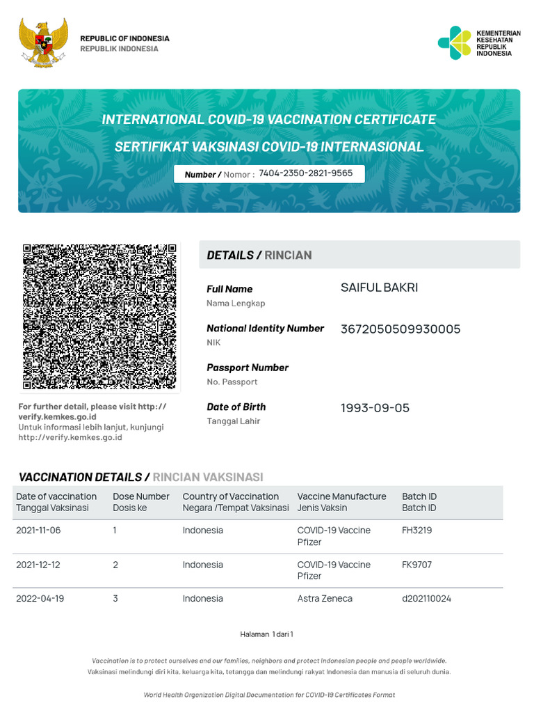SERTIFIKAT-VAKSIN-WHO-SAIFUL-667 | PDF