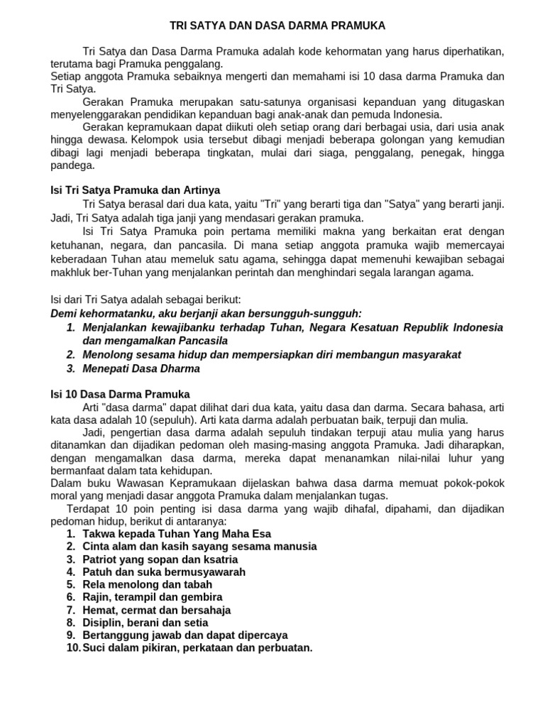 Tri Satya Dan Dasa Darma Pramuka | PDF