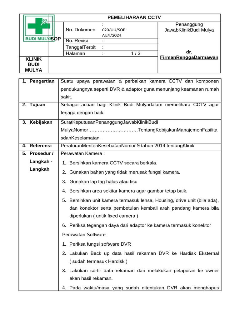 Sop Pemeliharaan CCTV (Iil) Oke | PDF