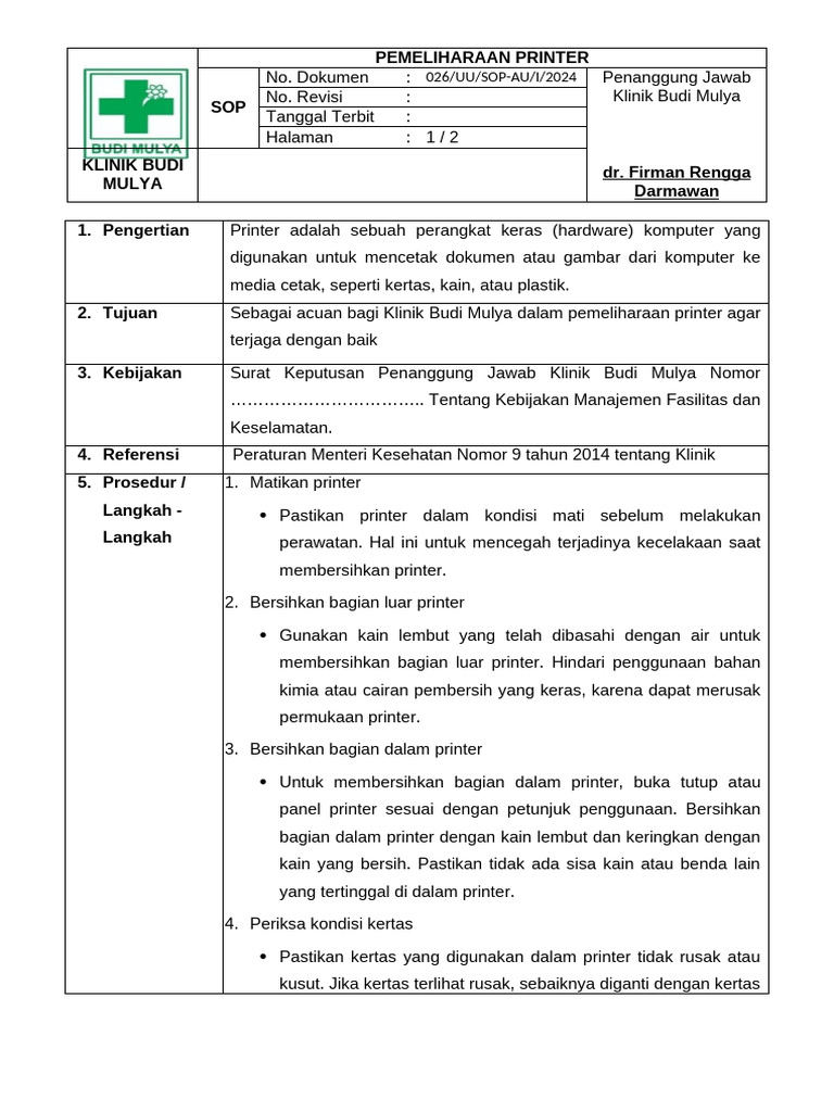 Sop Pemeliharaan Printer (Alif) Oke | PDF