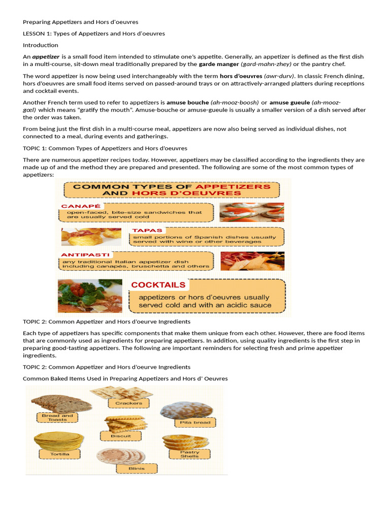 Preparing Appetizers and Hors D' Oeuvres | PDF