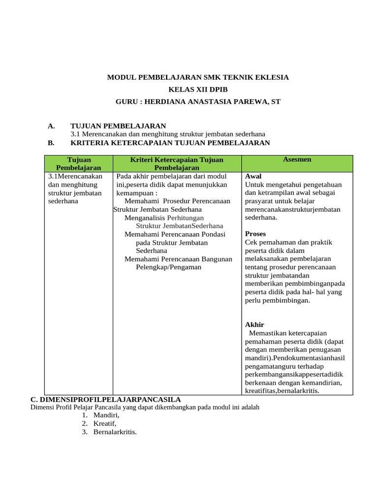 Modul Pembelajaran SMK Teknik Eklesia | PDF