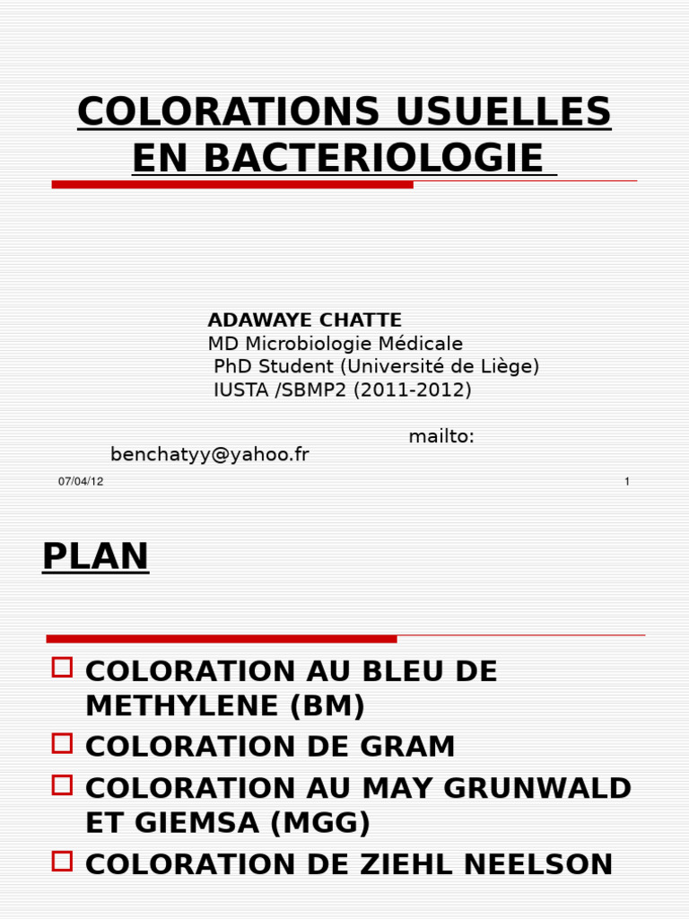 Colorations Usuelles en Bactério | PDF