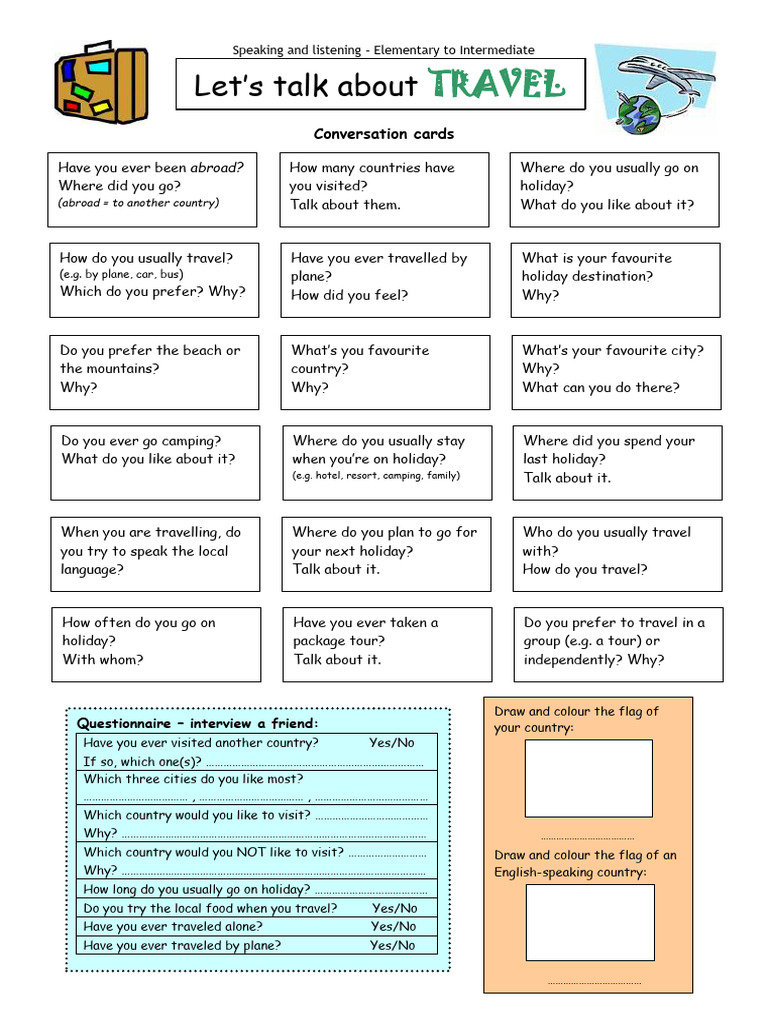 Travel Conversation Cards for ESL | PDF