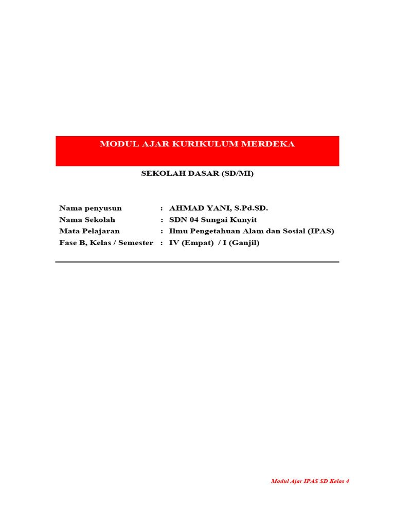 Modul Ajar Kelas 4 Ahmad Yani Ipas | PDF