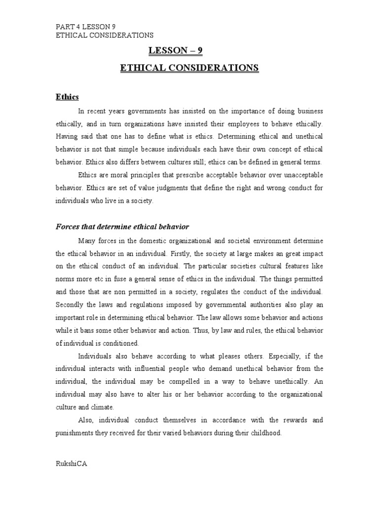 Lesson - 9 Ethical Considerations: Ethics | PDF | Stereotypes | Behavior