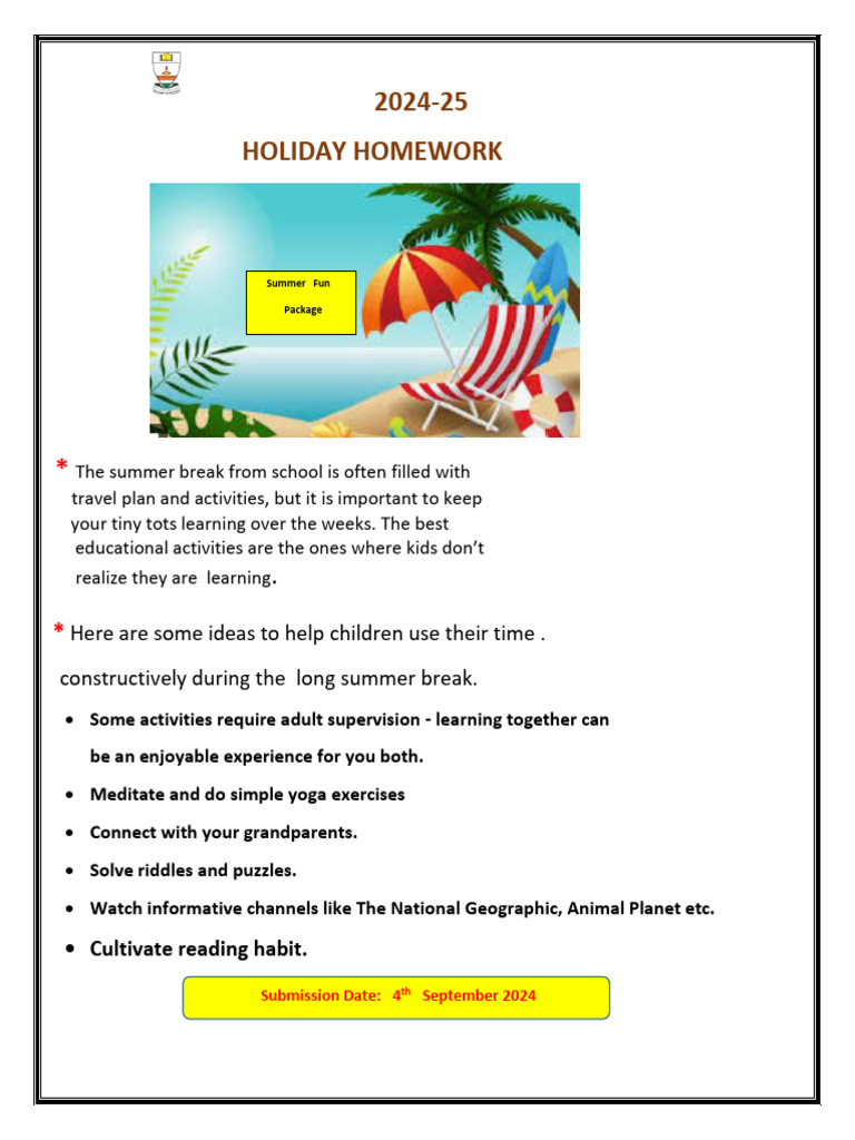 Abu Dhabi Indian School Br.1, Al Wathba: 2024-25 Holiday Homework | PDF
