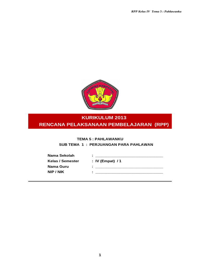 RPP Tema 5. Pahlawanku | PDF