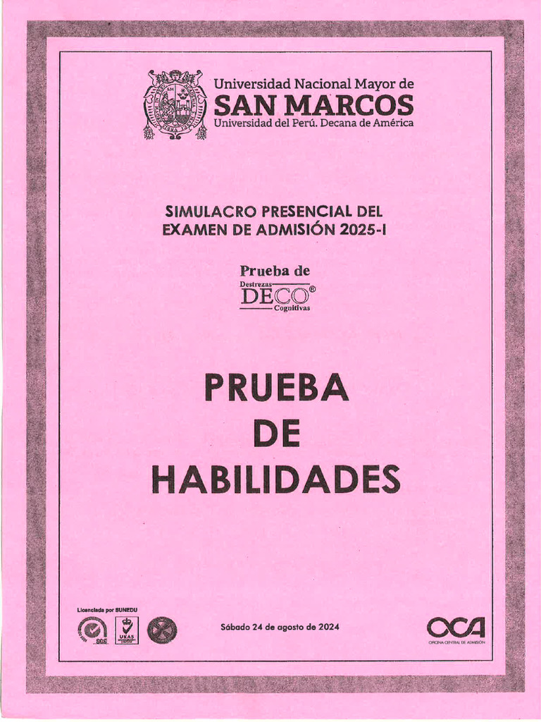 Simulacro de Admisión 2025-I Prueba de Habilidades | PDF