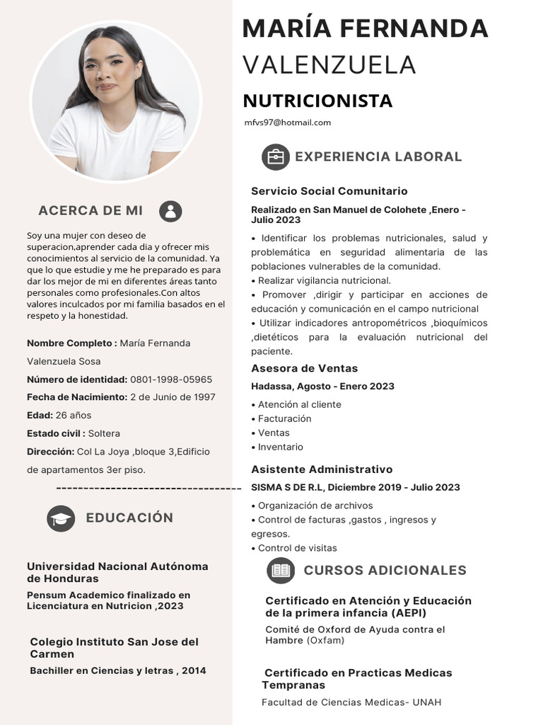Curriculum Vitae Maria Fernanda Valenzuela . | PDF