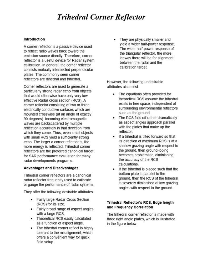 Trihedral Reflectors For Radar Applications | PDF