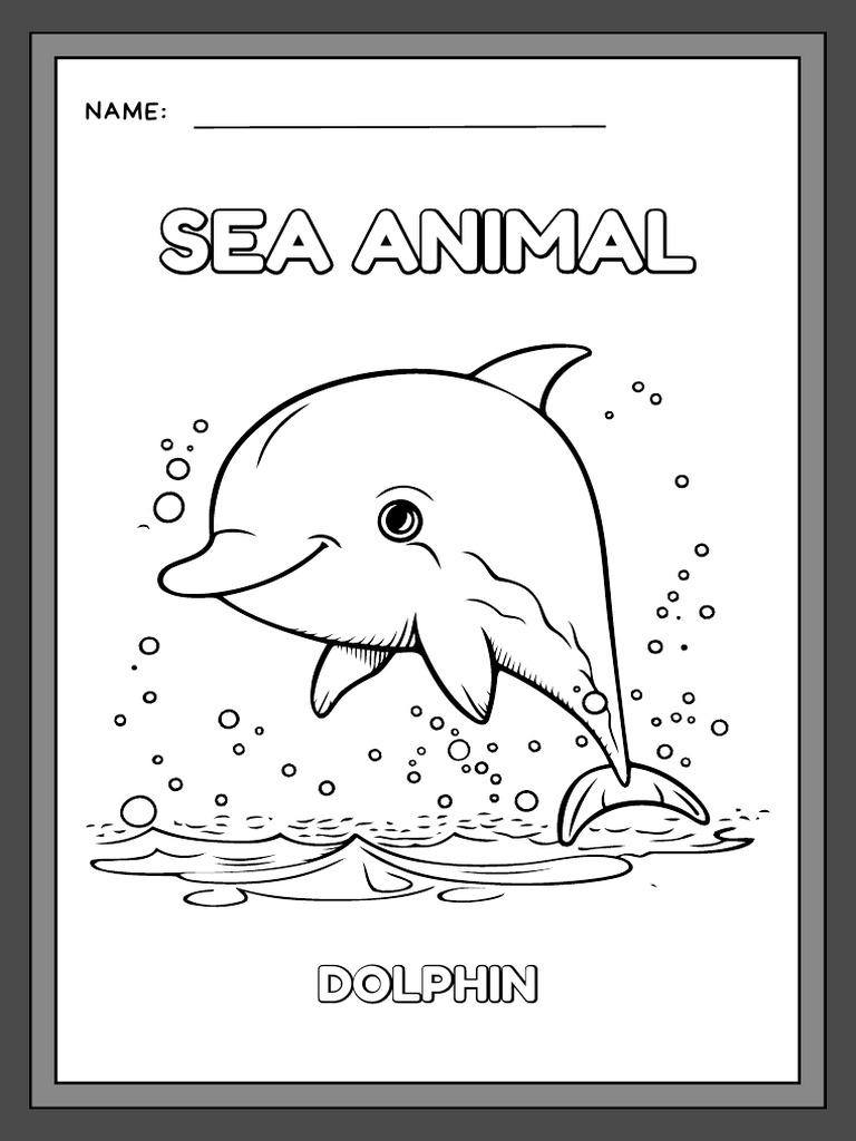 Sea Animals Coloring Activity Worksheet in Black and White Hand Drawn ...