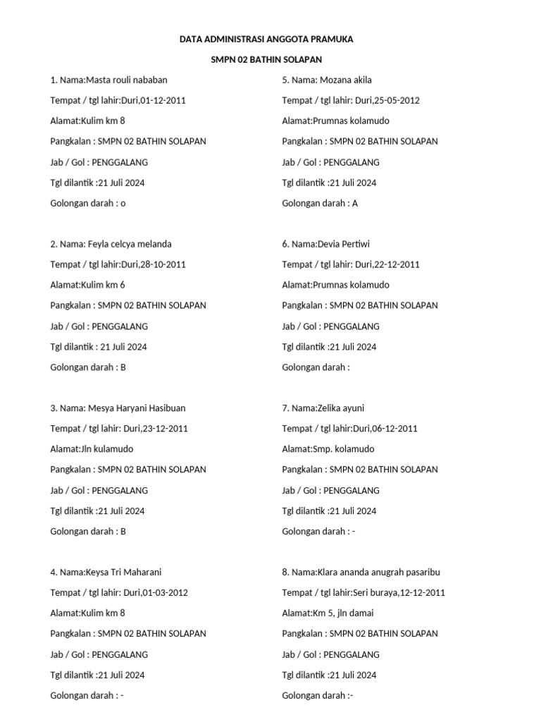 Data Administrasi Anggota Pegasus | PDF