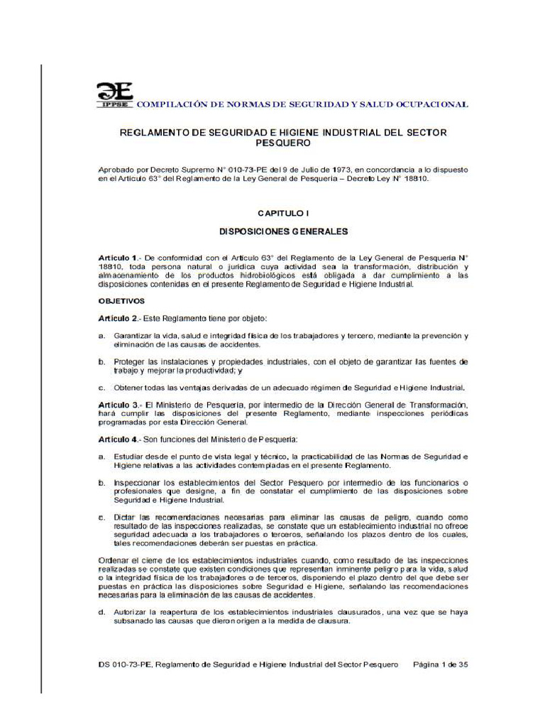 DS 010 73 PE Reglamento de Seguridad e Higiene | PDF