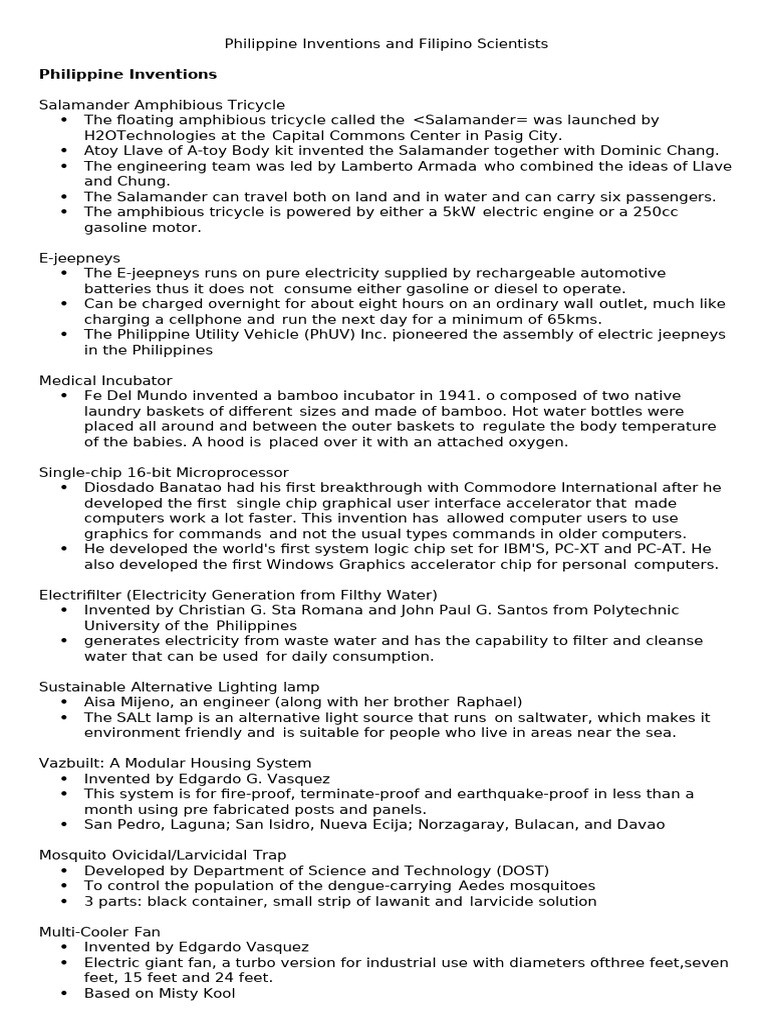 Filipino Innovations in Science & Tech | PDF