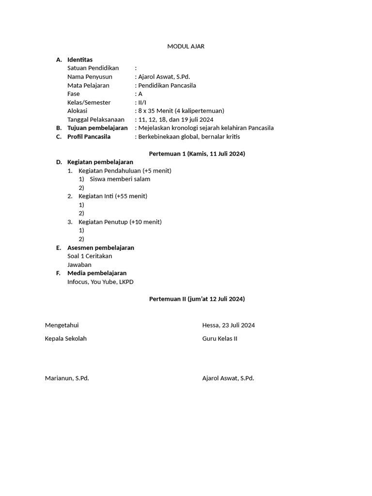Modul Ajar Kumer Kls II | PDF