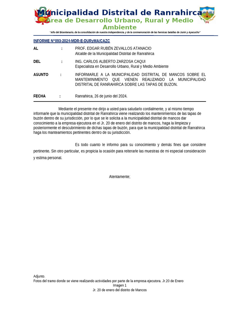 informe de mantenimiento de tapas de buzon | PDF