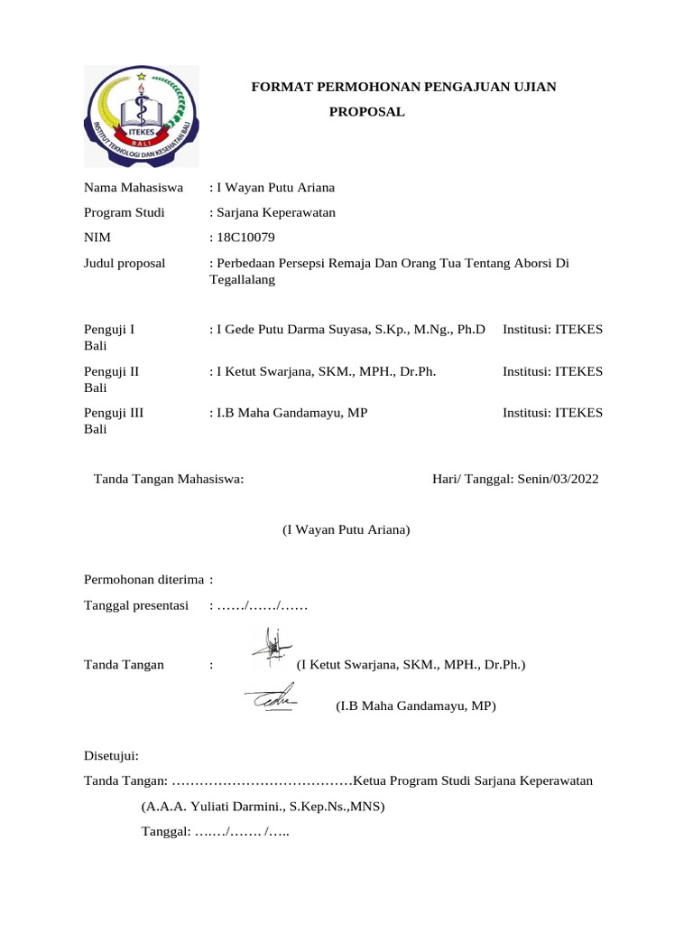 Format Permohonan Pengajuan Ujian Ariana | PDF