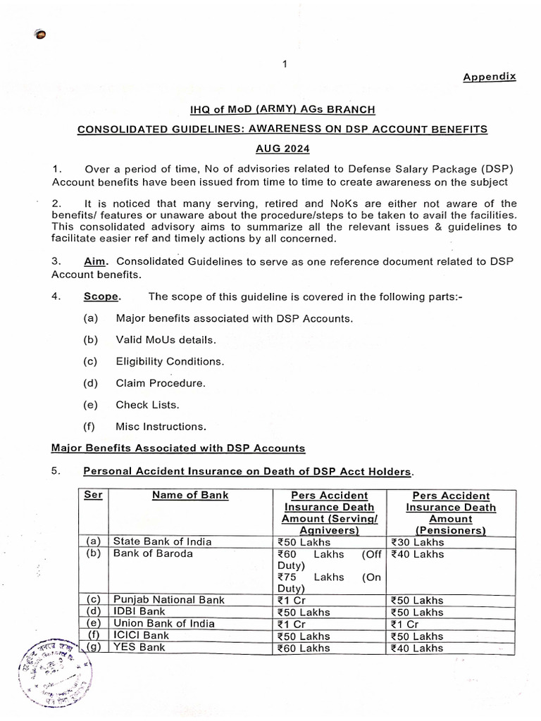 Consolidated Guidelines, DSP Account Benefits | PDF
