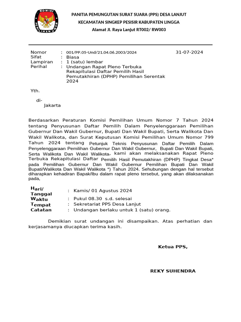 03 Draft Undangan DPHP PPS - PPK | PDF