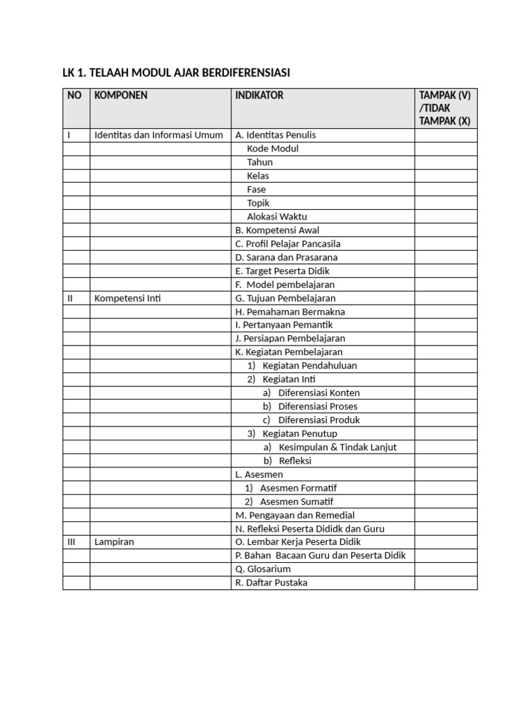 LK 01. Telaah Modul Ajar Berdiferensiasi-1 | PDF