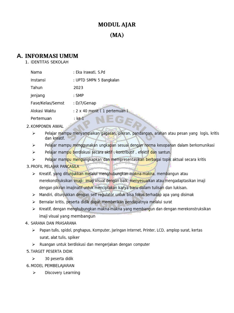 Modul ajar Teks Surat ( B,EKA) | PDF
