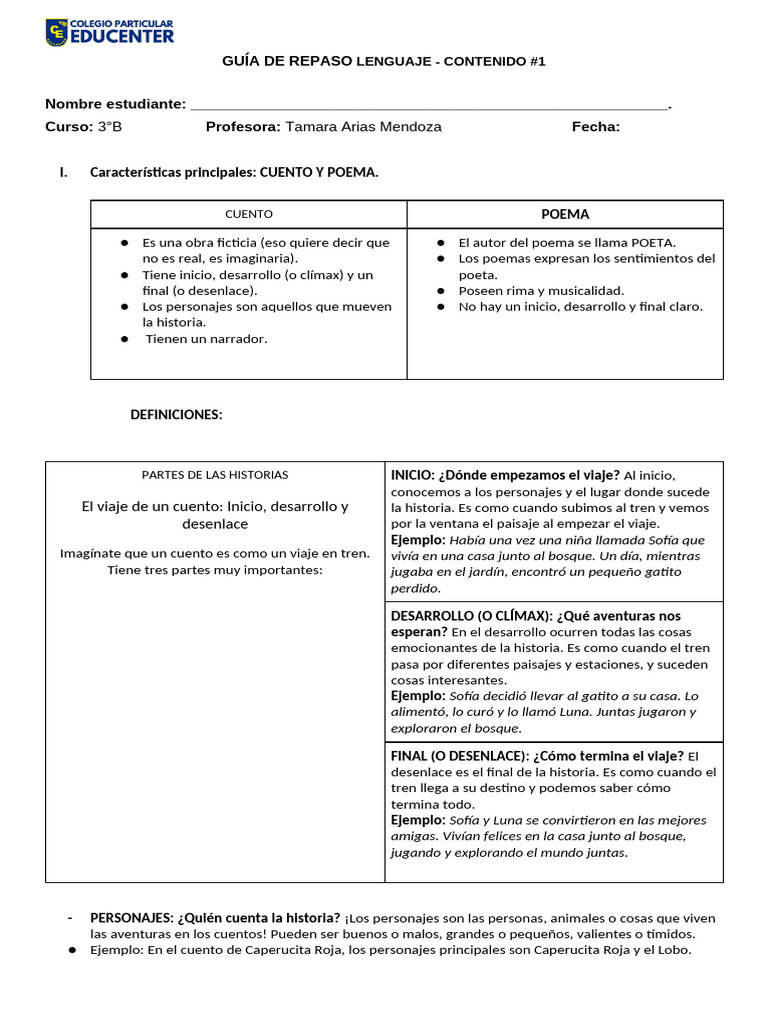 Guía de Repaso Lenguaje 3°b | PDF
