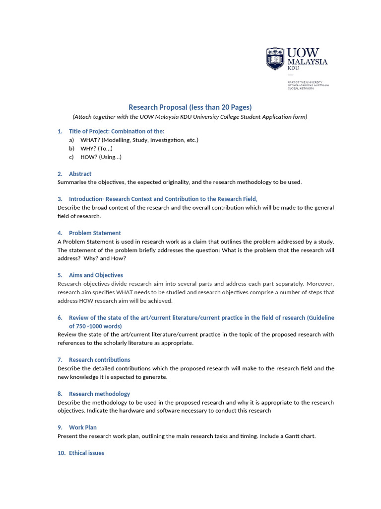 Template For Research Proposal - UOW Application Form Attachment | PDF