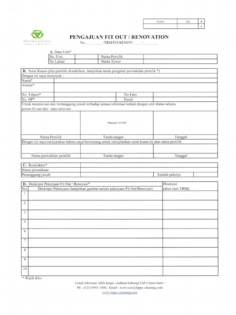 Trivium Apt Fit Out Form | PDF