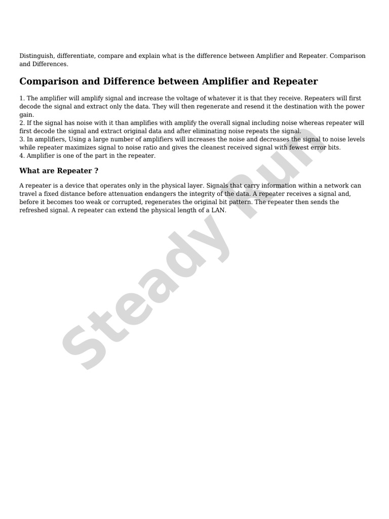Difference Between Amplifier and Repeater | PDF Difference Between Amplifier and Repeater | PDF