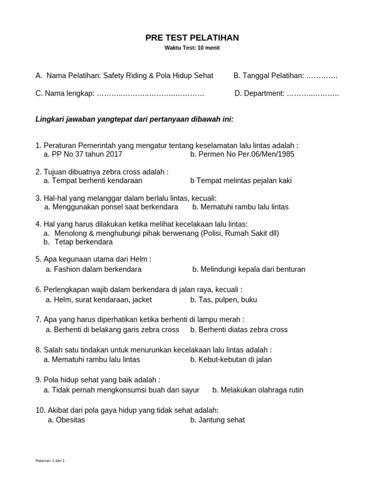 3. Post Test Pelatihan Safety Riding | PDF