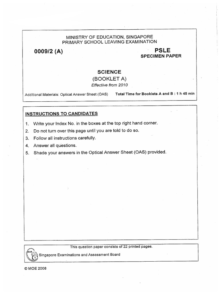 Psle 2010 Science Paper | PDF