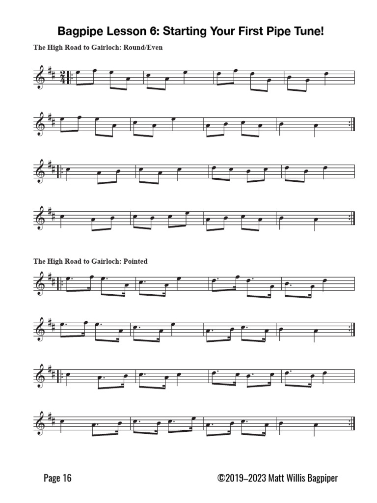 Bagpipe Lesson 6 - Starting Your First Pipe Tune! | PDF