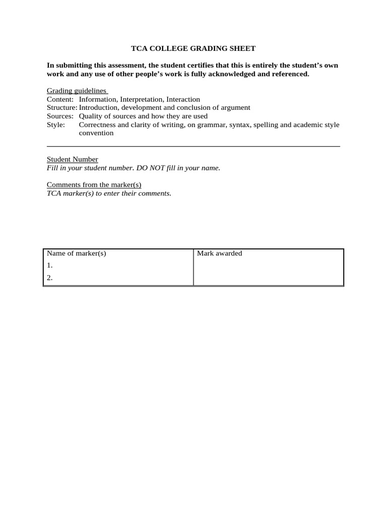 College Grading Sheet Template Free Word Format | PDF