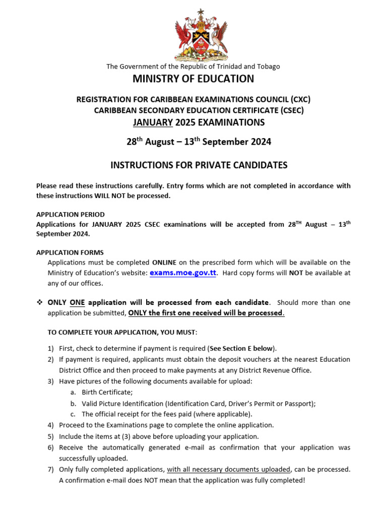 CSEC Private Candidate Registration 2025 | PDF | Identity Document ...