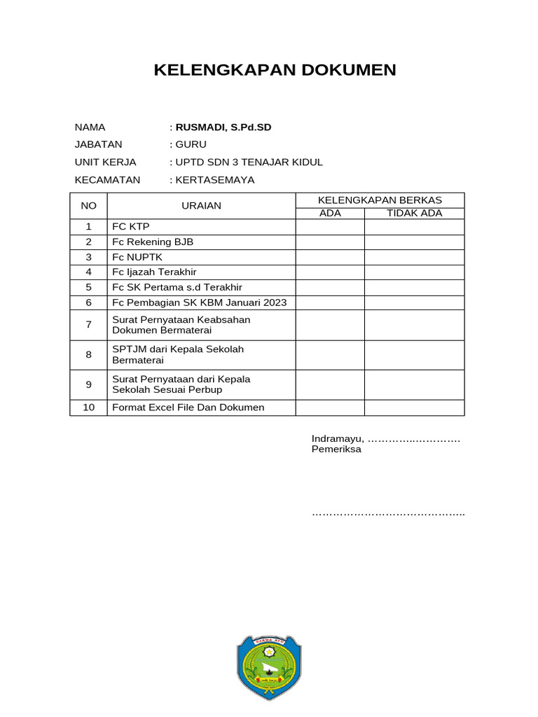 Contoh BUKTI DUKUNG | PDF