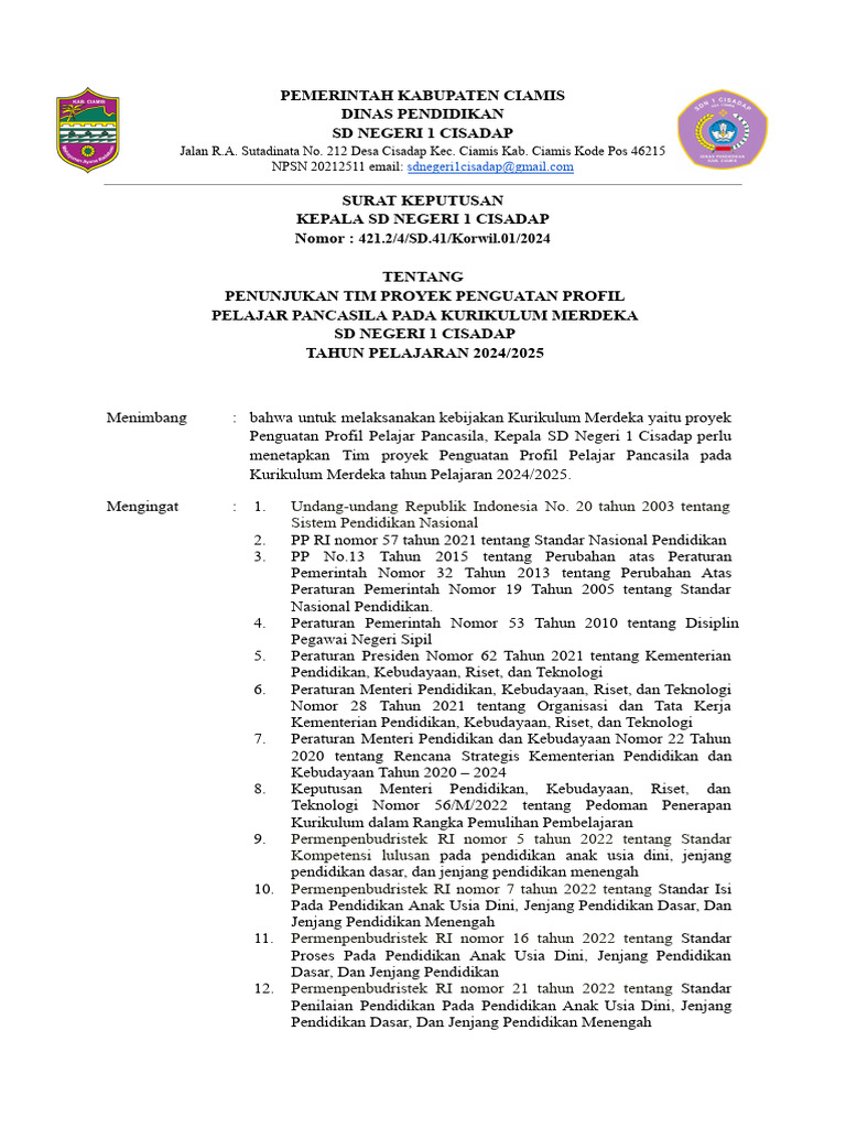 SK P5 SDN 1 Cisadap 2023 - 2024 | PDF