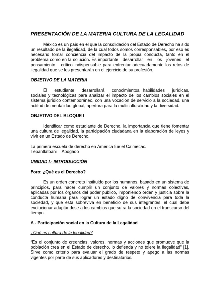 Resumen Cultura de La Legalidad | PDF
