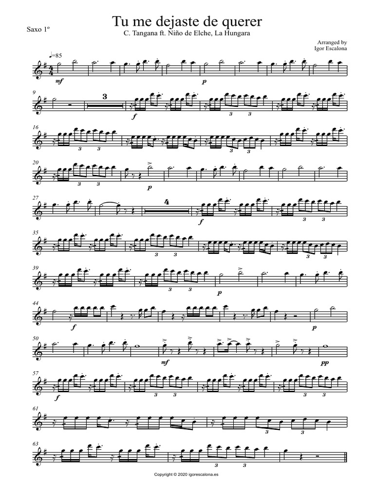 Tú Me Dejaste de Querer Saxo 2 | PDF