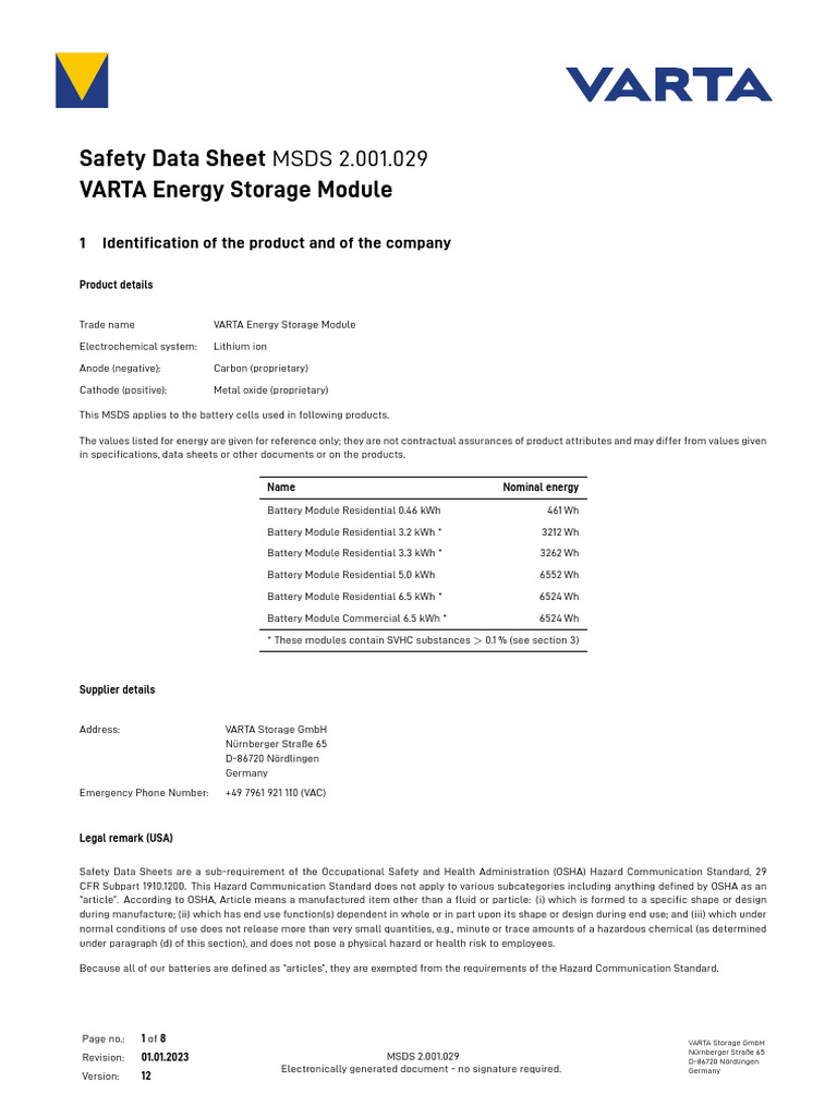 MSDS 29 Energy Storage Modules en 01 | PDF