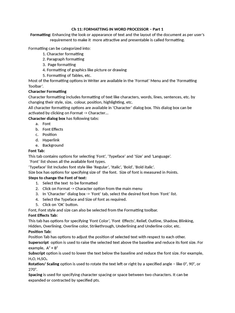 Class 9 CH 11 Formatting in Word Processor-1 | PDF