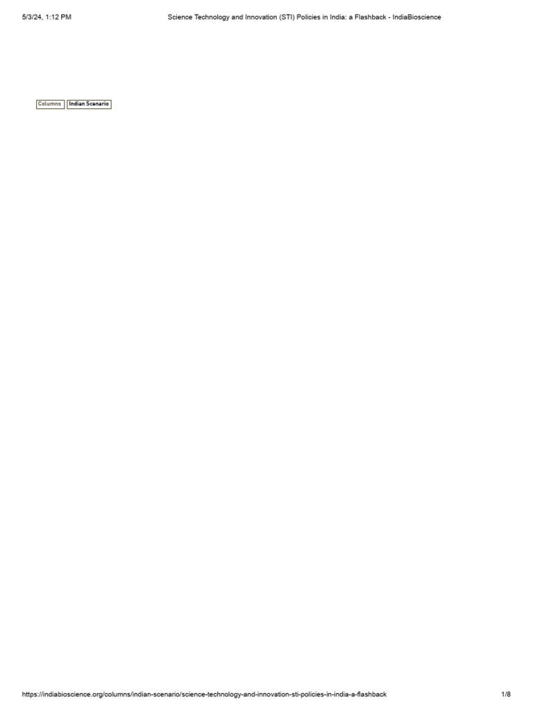 Science Technology And Innovation Sti Policies In India A Flashback