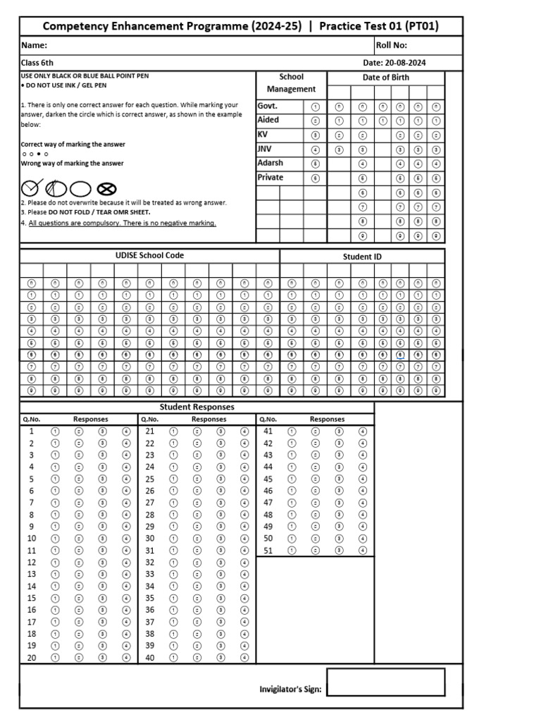 CEP (6th Eng) Practice Test 1 | PDF