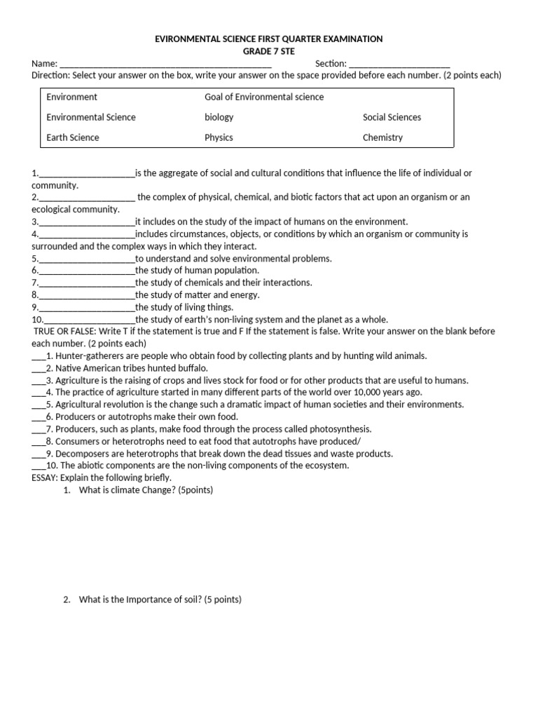 Environmental Science 1st Quarter Exam | PDF | Natural Environment ...