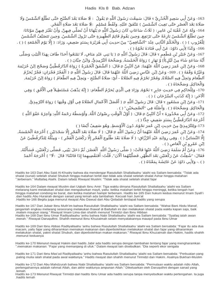 Materi PAT Hadis 8 Bab Waktu, Adzan Dan Syarat Shalat | PDF