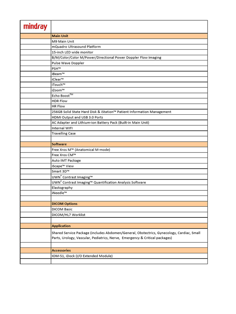 Spesifikasi USG Mindray M9 | PDF