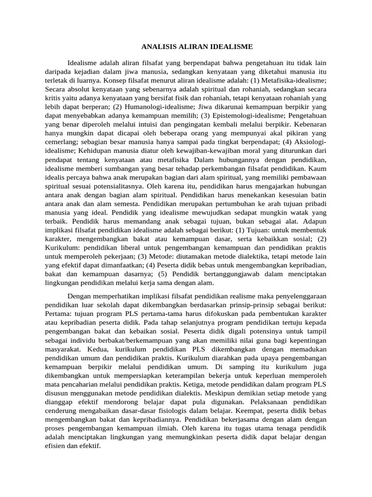 Analisis Aliran Idealisme | PDF