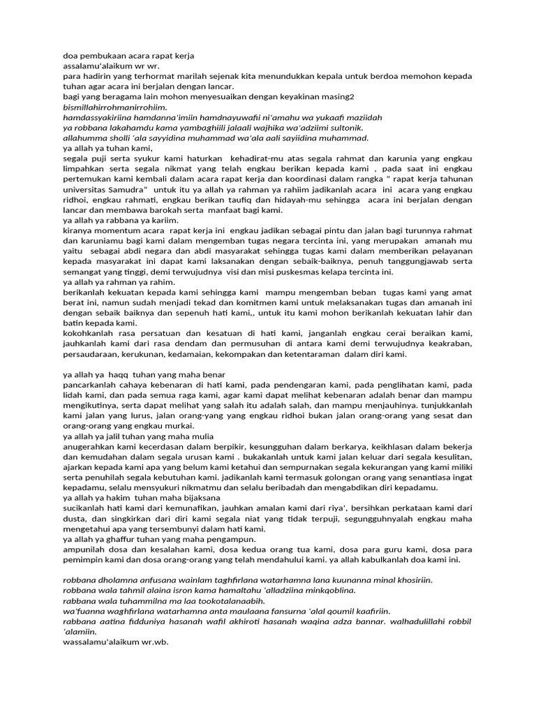 Doa Pembukaan Acara Rapat Kerja | PDF | Agama & Spiritualitas | Gaya Hidup