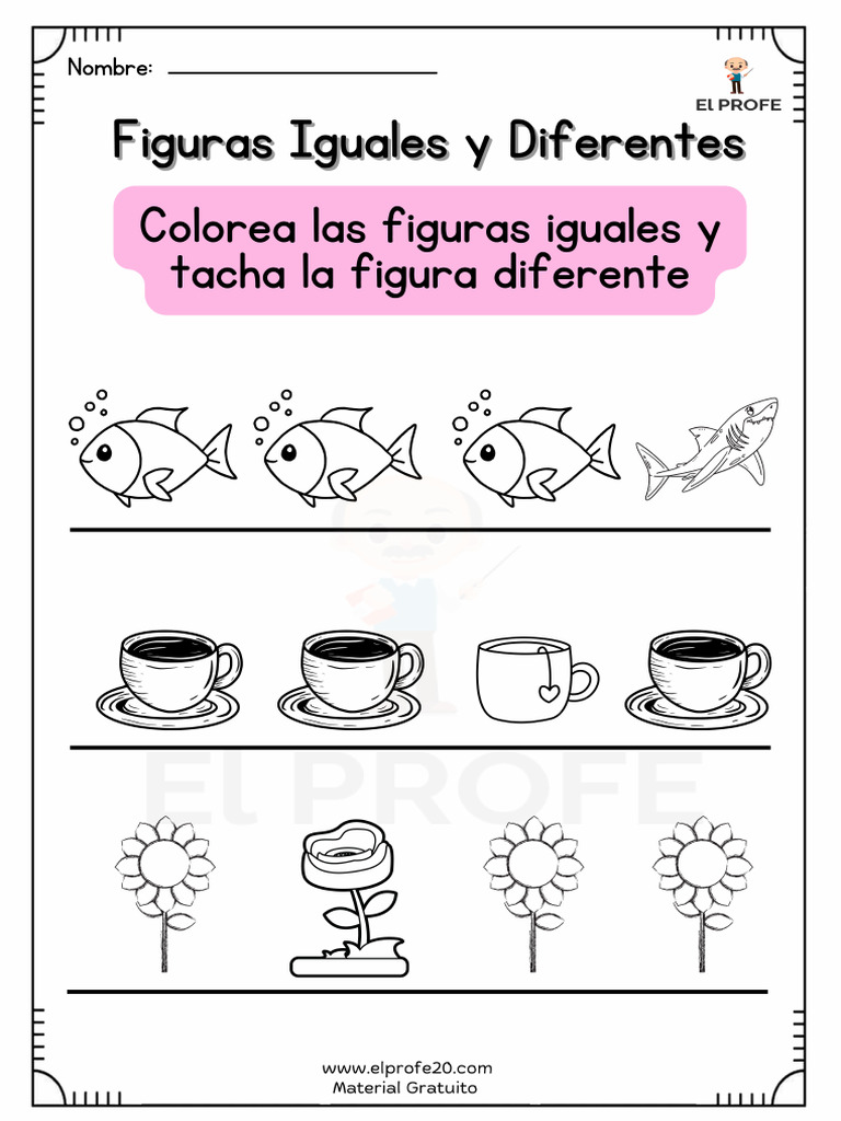 Fichas de Actividades de Figuras Iguales y Diferentes | PDF